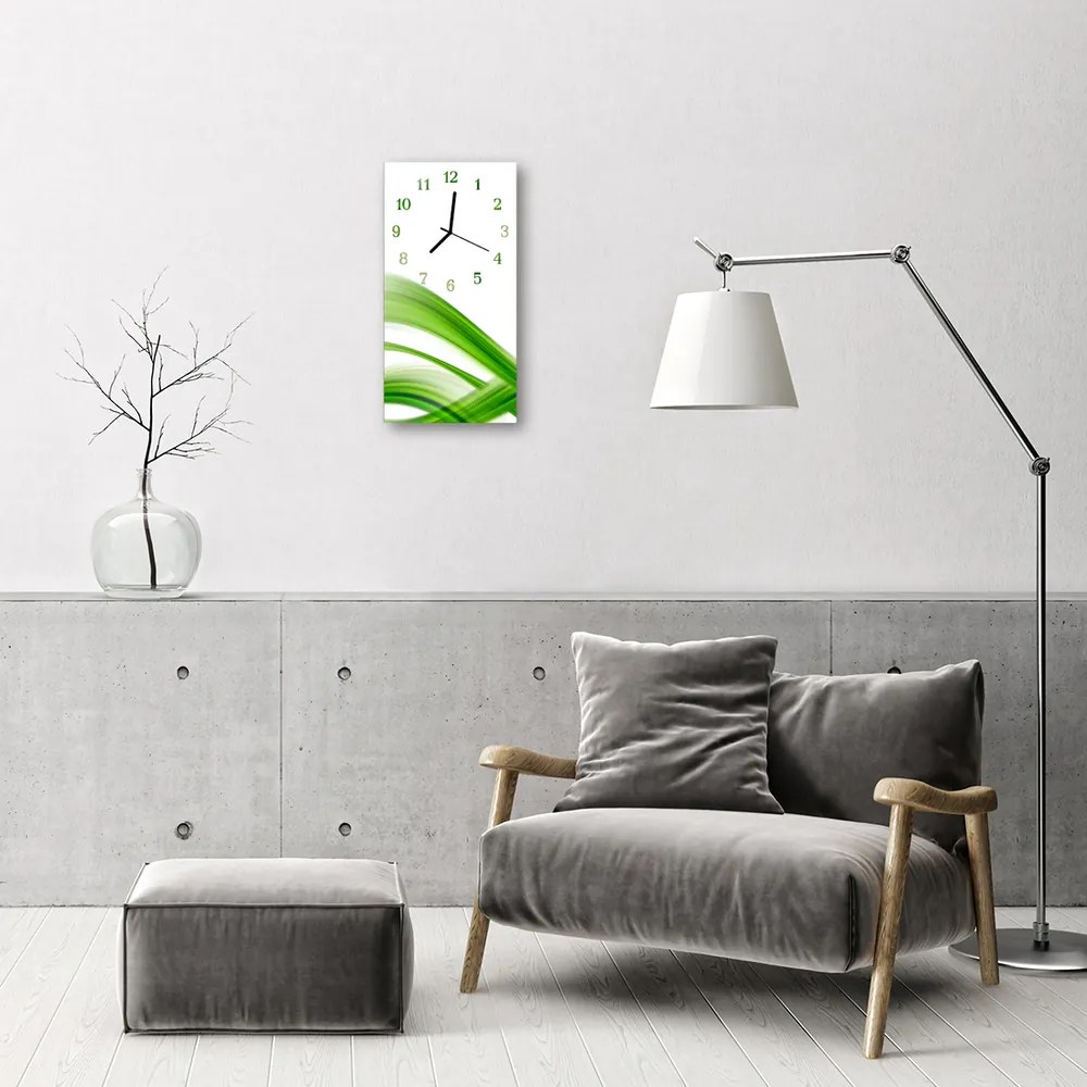 Skleněné hodiny vertikální  Abstrakce Zelená grafika 30x60 cm