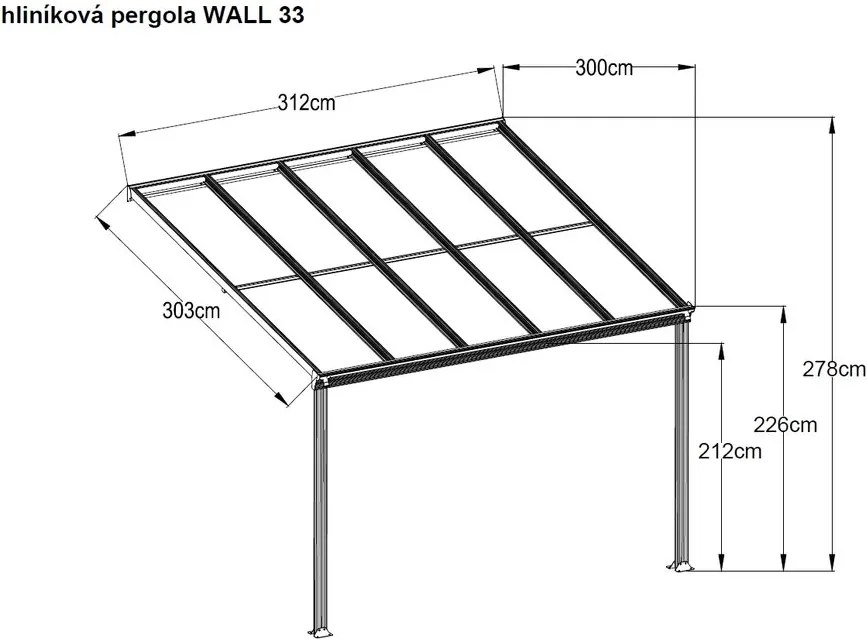 Hliníková pergola LANITPLAST WALL 33 antracit + bronz PC LG2120
