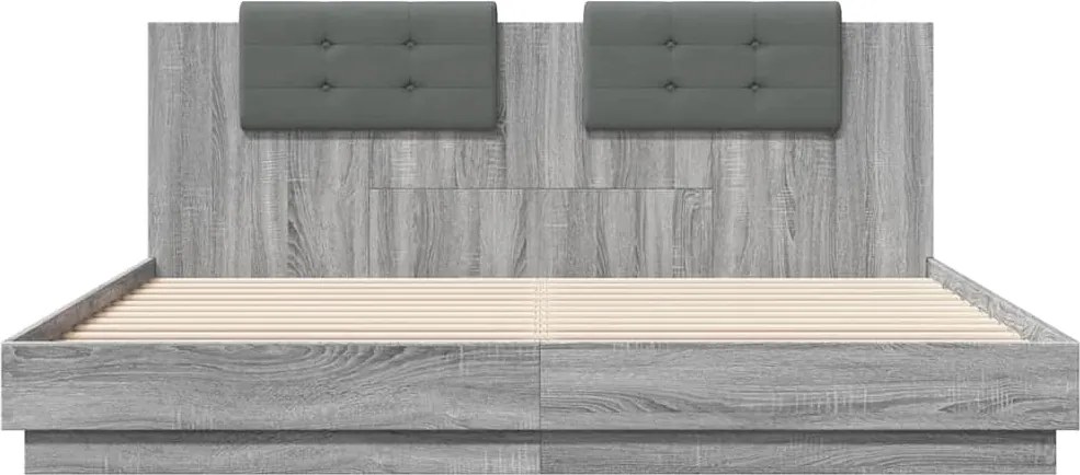 Rám postele s čelem a LED osvětlením šedý sonoma 160x200 cm 3210001