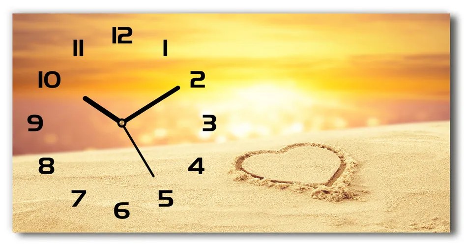Wallmuralia Skleněné hodiny na stěnu Srdce na písku 60x30 cm