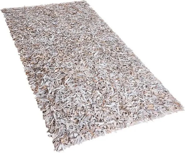 Světle béžový shaggy kožený koberec 80x150 cm - MUT