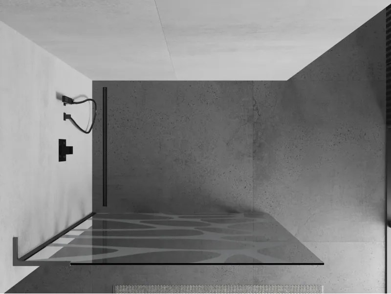 Mexen Kioto L, sprchová zástěna Walk-In 100 x 200 cm, 8mm čiré sklo bílý vzor, grafitový profil, 800-100-103-95-97