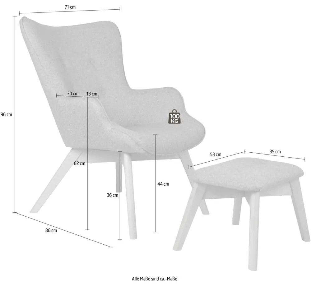 Šedé křeslo s podnožkou Niko – Ropez