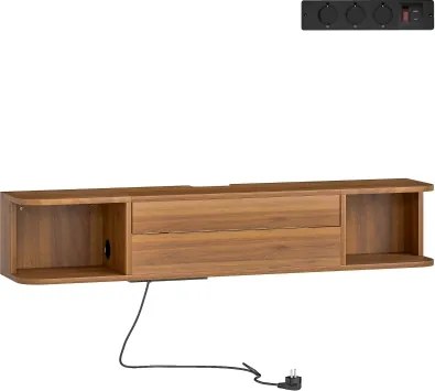 HOMCOM televizní stolek do 50" závěsný s zásuvkami, USB a Typ-C, zásuvka a police, 120x24x22,4 cm, ořech