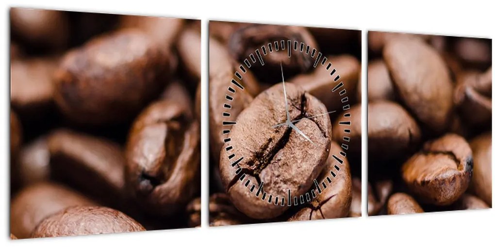 Obraz kávových zrn (s hodinami) (90x30 cm)