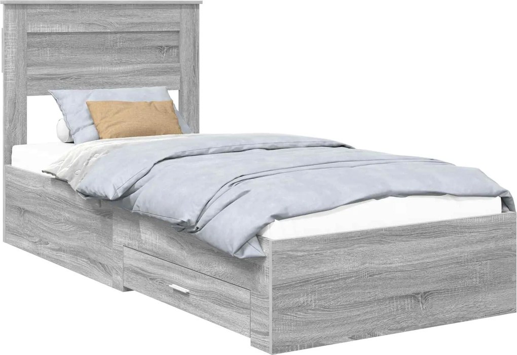 Rám postele Šedý Sonoma a stříbrná 75 x 190 cm Kompozitní dřevo 3410047