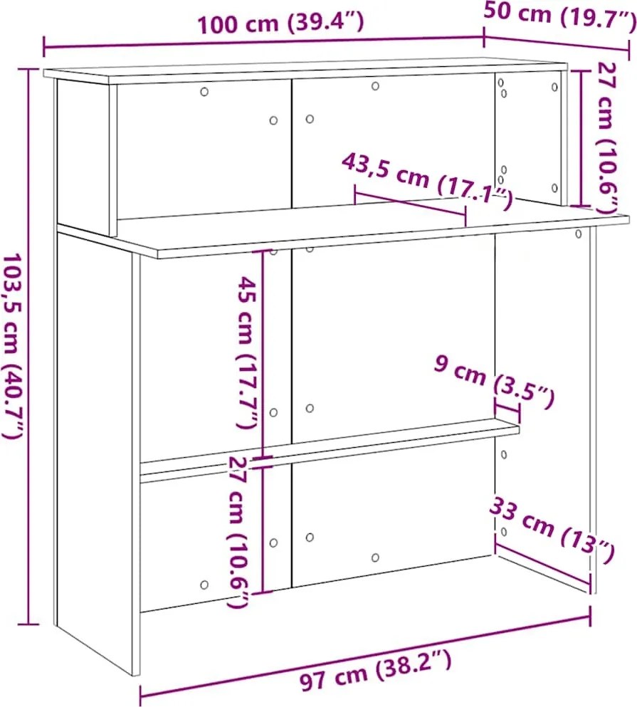 vidaXL Recepční stůl 100x50x103,5 cm kompozitní dřevo [859029] Barva: Staré dřevo