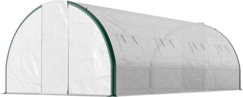 Outsunny 6x3m Tunelový Skleník s 2 Dveřmi a 8 Okny, Zahradní Skleník z PE, Polyesteru a Pozinkované Oceli, Bílý a Zelený | Aosom