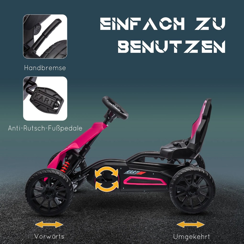 HOMCOM Pedalové Auto Go-Kart s Ruční Brzdou, Nastavitelným Sedákem, Předními a Zadními Rychlostmi, Vozidlo s EVA Koly, Dětské Kettcar pro Děti 3-8 Le…