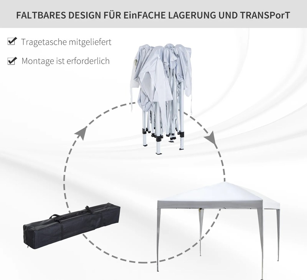 Skládací altán Outsunny 2,95x2,95 m s UV ochranou, skládací, ocel a tkanina Oxford, bílý, pro zahradní párty a akce | Aosom.de