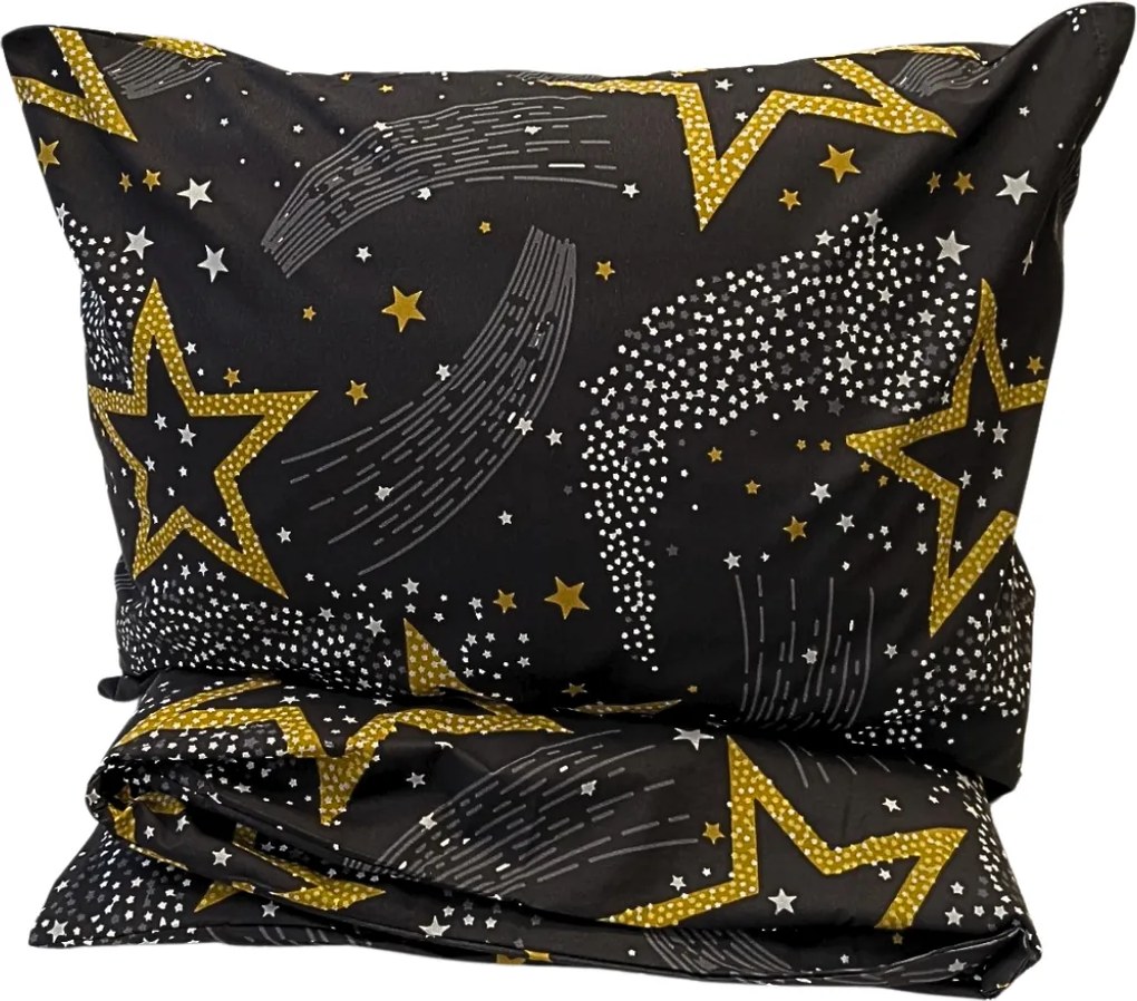 Povlečení bavlněné Star černá 200x140cm+90x70cm TiaHome