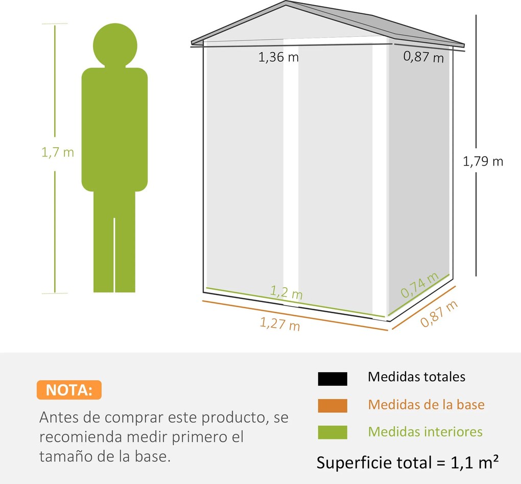 Outsunny kovová zahradní kůlna — 1,18 m² (136 × 87 × 179 cm) | Posuvné dveře, šikmá střecha, včetně rukavic, hnědá