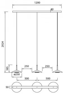 Mantra Orion, moderní černé svítidlo s mosaznými prvky, LED 3x8W 1770lm 3000K, šířka 100cm