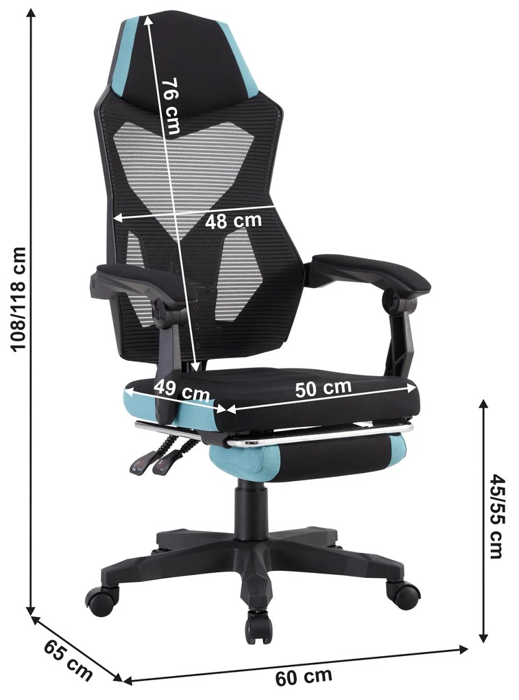 Kondela Kancelářské/herní křeslo, černá/neomint, nosnost 150 kg, JORIK NEW