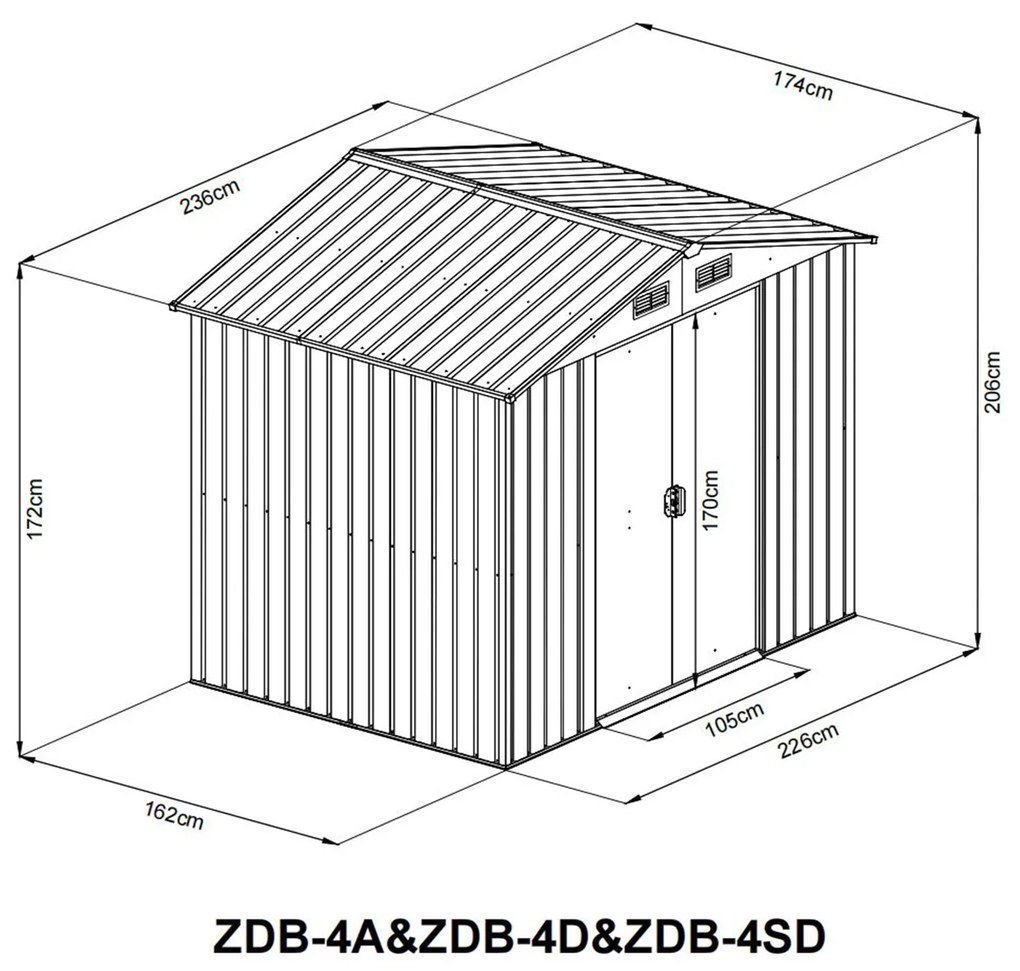 Zahradní domek BestBerg ZDB-4D / 4,1 m² / 236 x 174 x 206 cm / dekor dřevo/hnědá