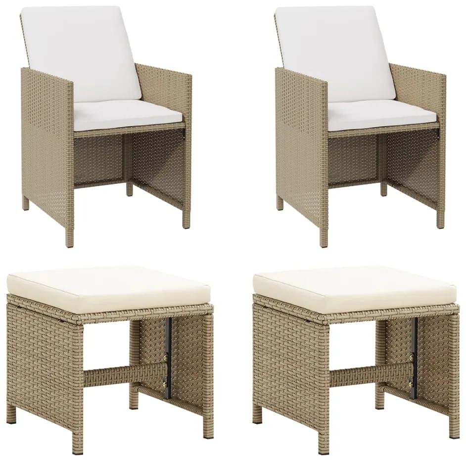 Zahradní židle se stoličkami 2 ks polyratan béžové,  316781
