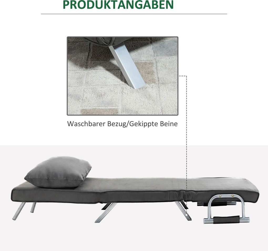HOMCOM Rozkládací pohovka 2 v 1 s nastavitelným opěradlem 65L x 77W x 80H cm, snímatelný potah, polštáře, robustní a nerezavějící, polyester černá | …