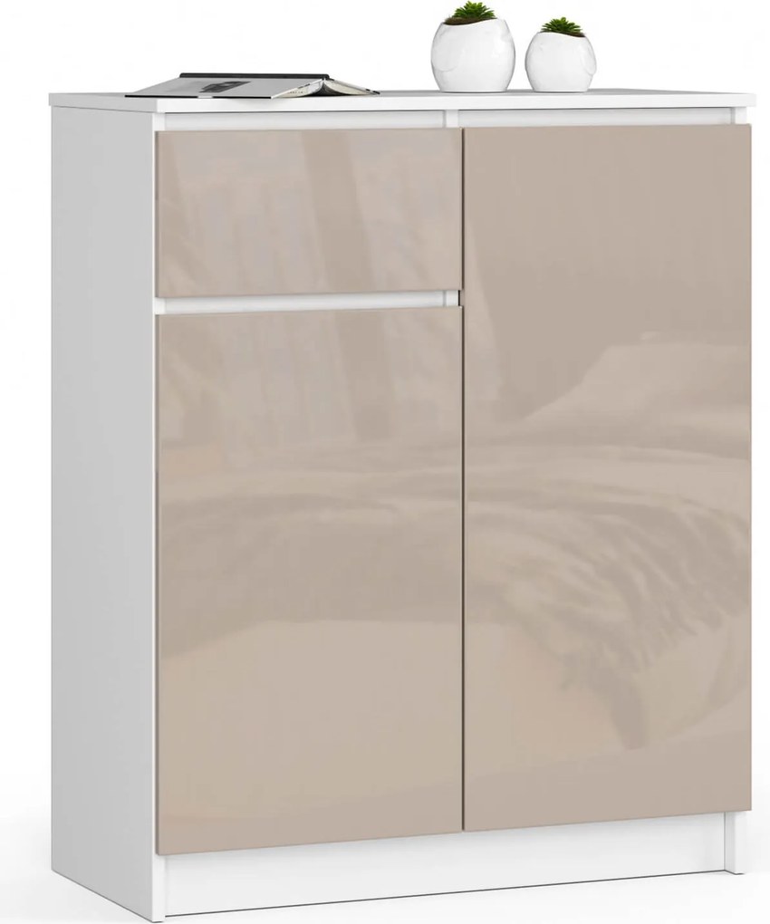 Komoda K80 2D1SZ bílá/cappuccino lesk