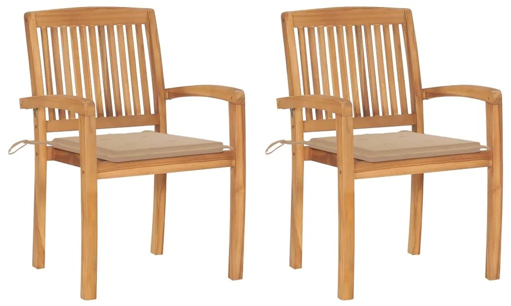 3063255 vidaXL Zahradní židle 2 ks béžové podušky masivní teakové dřevo