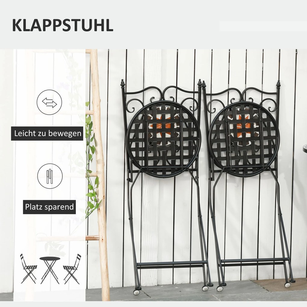 Outsunny zahradní set balkonový nábytek pro 2 osoby s mozaikovým stolem a 2 skládacími kovovými židlemi, vícebarevný pro zahradu a terasu | Aosom.de