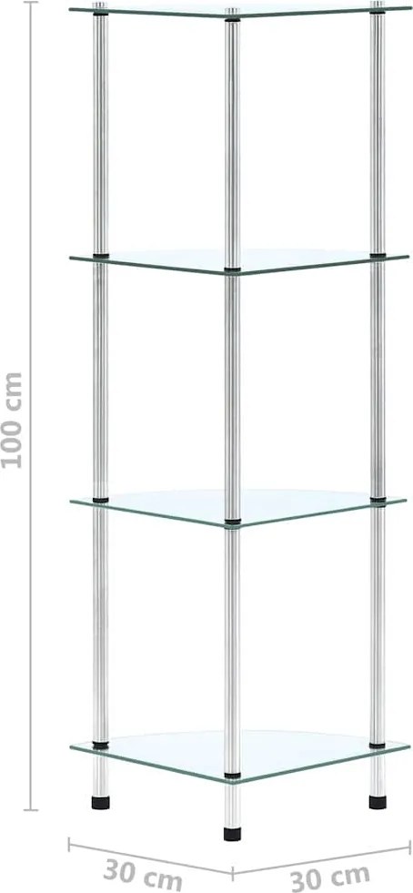4patrová police průhledná 30 × 30 × 100 cm tvrzené sklo 249515