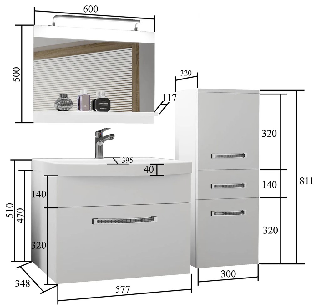 Koupelnový nábytek Belini Premium Full Version šedý lesk + umyvadlo + zrcadlo + LED osvětlení Glamour 26