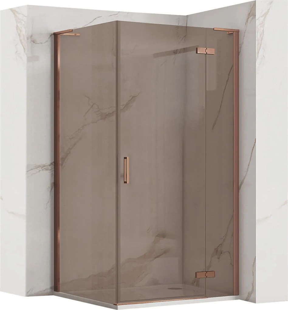 Rea Hugo, 1-křídlový sprchový kout 100 (dveře) x 80 (stěna) x 200 cm, 6mm šedé sklo, měděný profil, KPL-K6967