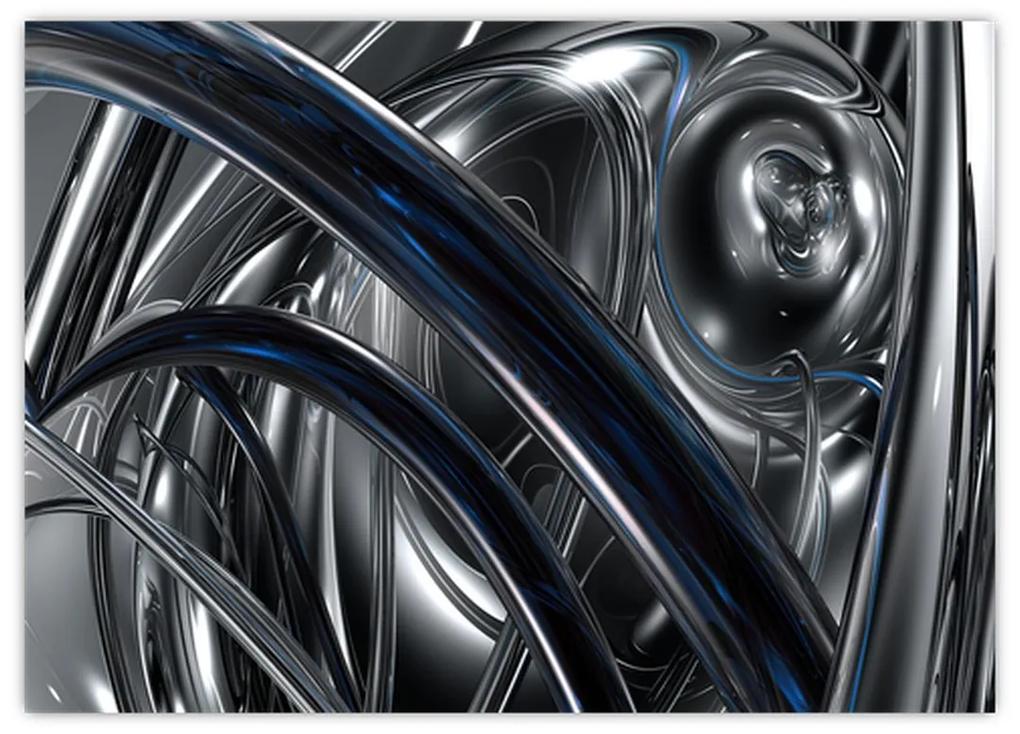 Skleněný obraz šedé abstrakce s modrou (70x50 cm)