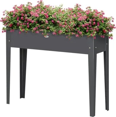 Outsunny vyvýšený květinový box na nohách čtvercový s odtokovým otvorem z pozinkované oceli 100 x 30 x 80 cm šedý