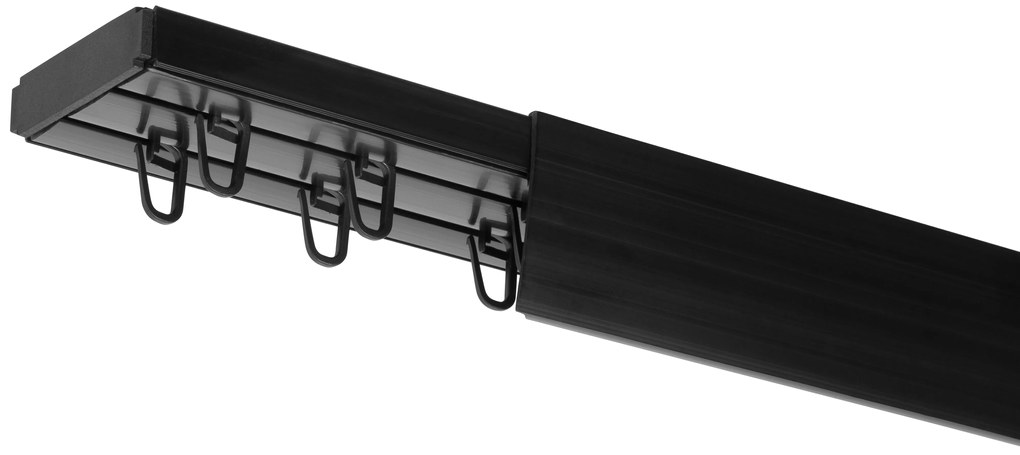 Dekodum Stropní kolejnice z PVC dvouřadá černé s krytem Délka: 200 cm, Typ přichycení: žabky