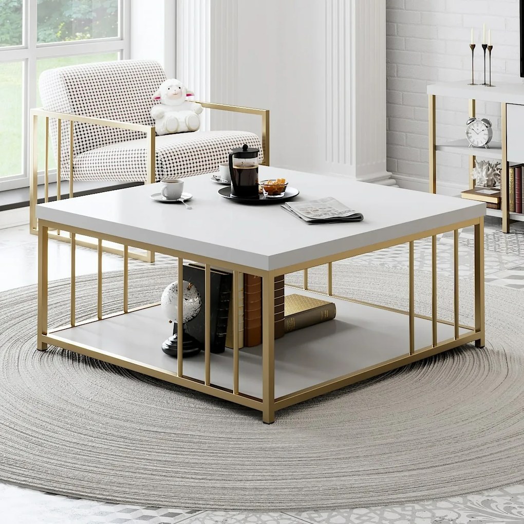 Konferenční stolek Zenn White and Gold