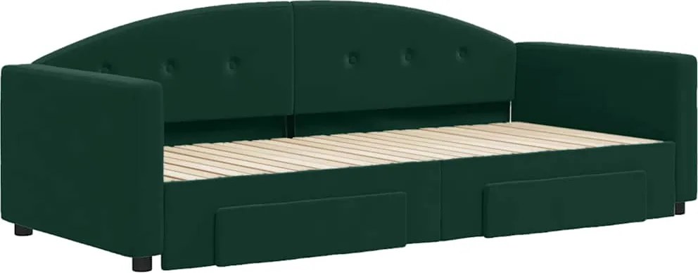 Válenda s přistýlkou a zásuvkami tmavě zelená 90 x 200 cm samet 3197351