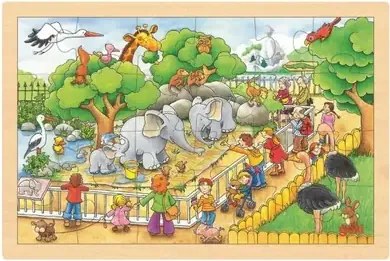 GOKI Dřevěné puzzle Návštěva ZOO / 24 dílků / od 3 let