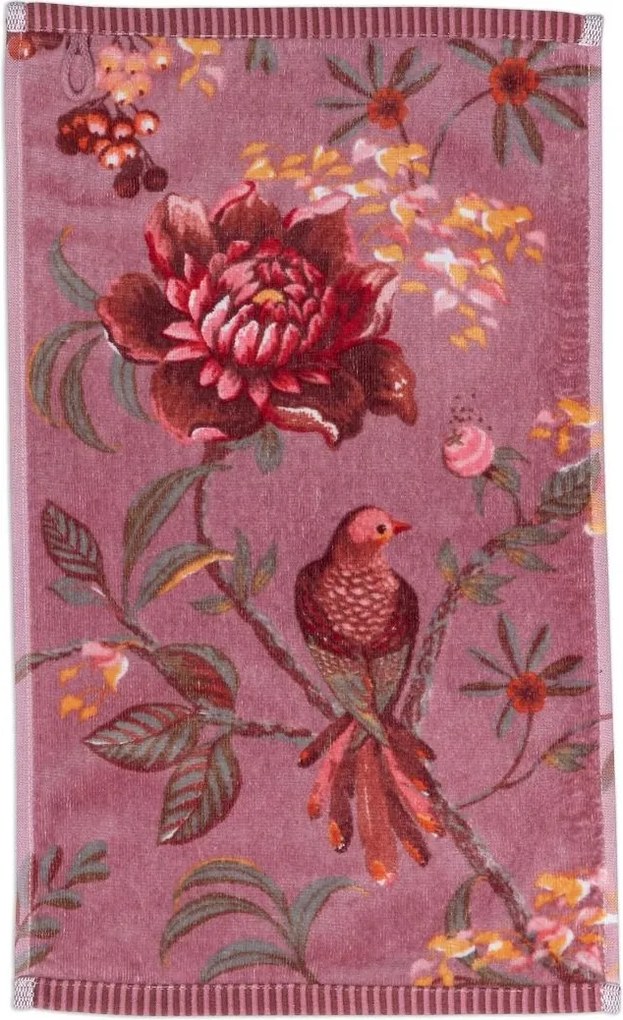 Pip Studio ručníky z bavlněného froté Secret Garden, mauve (Luxusní ručníky z bavlněného froté v designu Secret Garden v barvě mauve)
