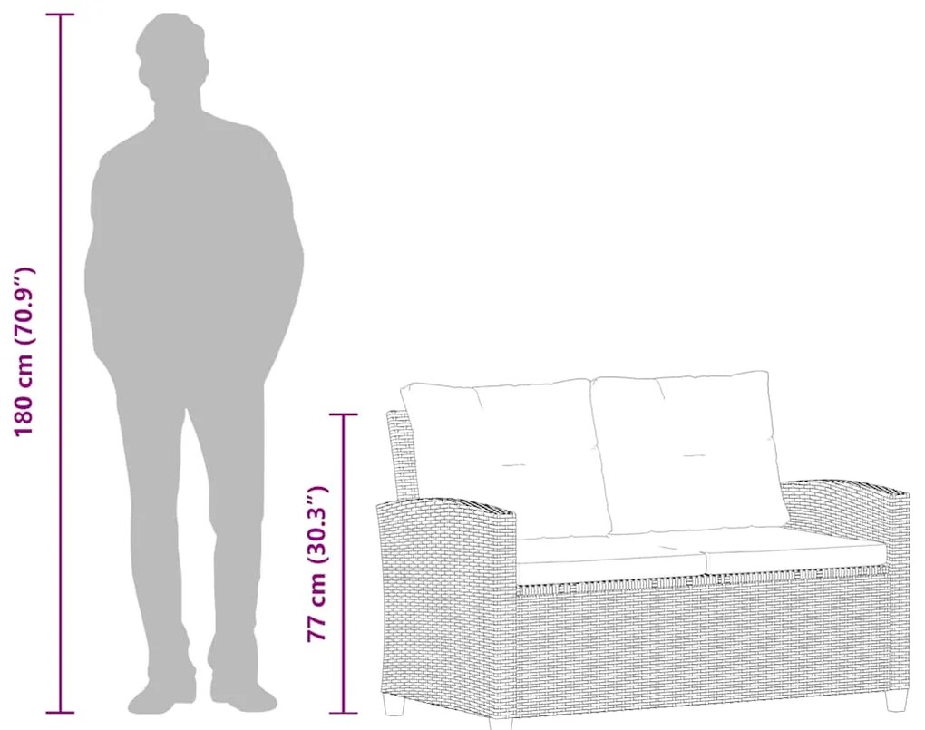 vidaXL Marketos 2místná zahradní pohovka s poduškami černá 124 cm polyratan