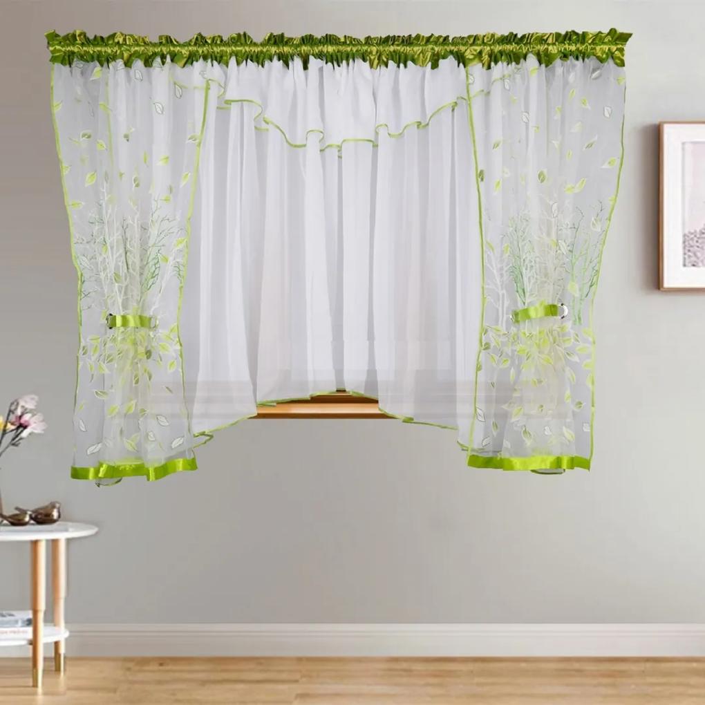 Fliying Hotová kusová záclona s lehkým závěsem Větvičky zelená 500x150 cm |  BIANO