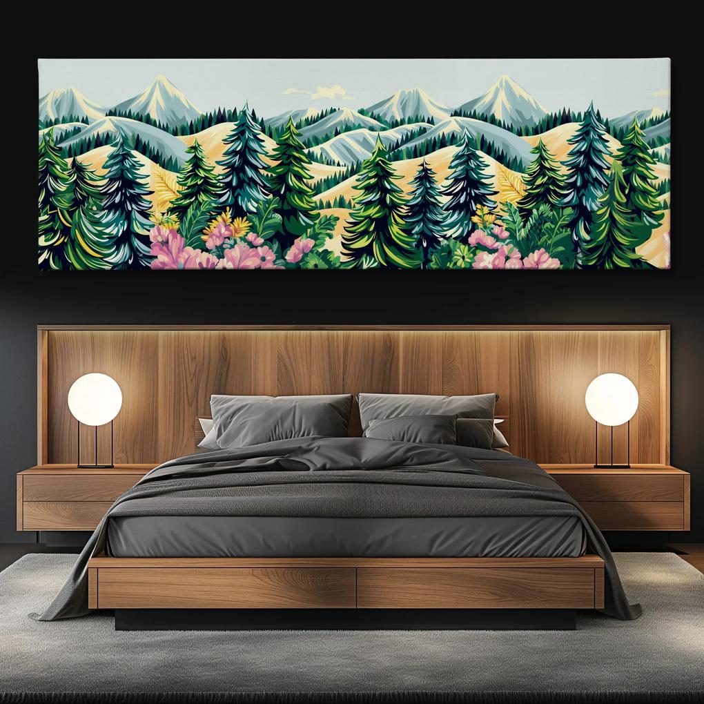 Obraz na plátně - Útulné lesy a sněžné hory FeelHappy.cz Velikost obrazu: 180 x 60 cm