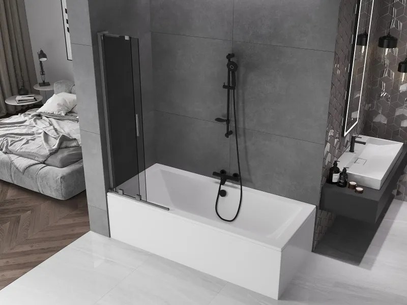 Mexen Velar L, 2-křídlová posuvná vanová zástěna 70 x 150 cm, 8mm šedé sklo, grafitová, 896-070-003-41-95