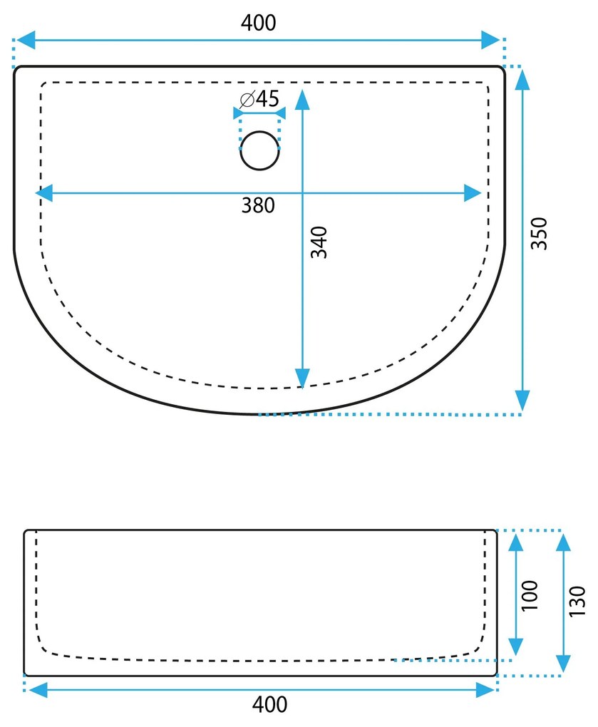 Rea Clara, umyvadlo na desku 400x350x130 mm, bílá lesklá, REA-U0631