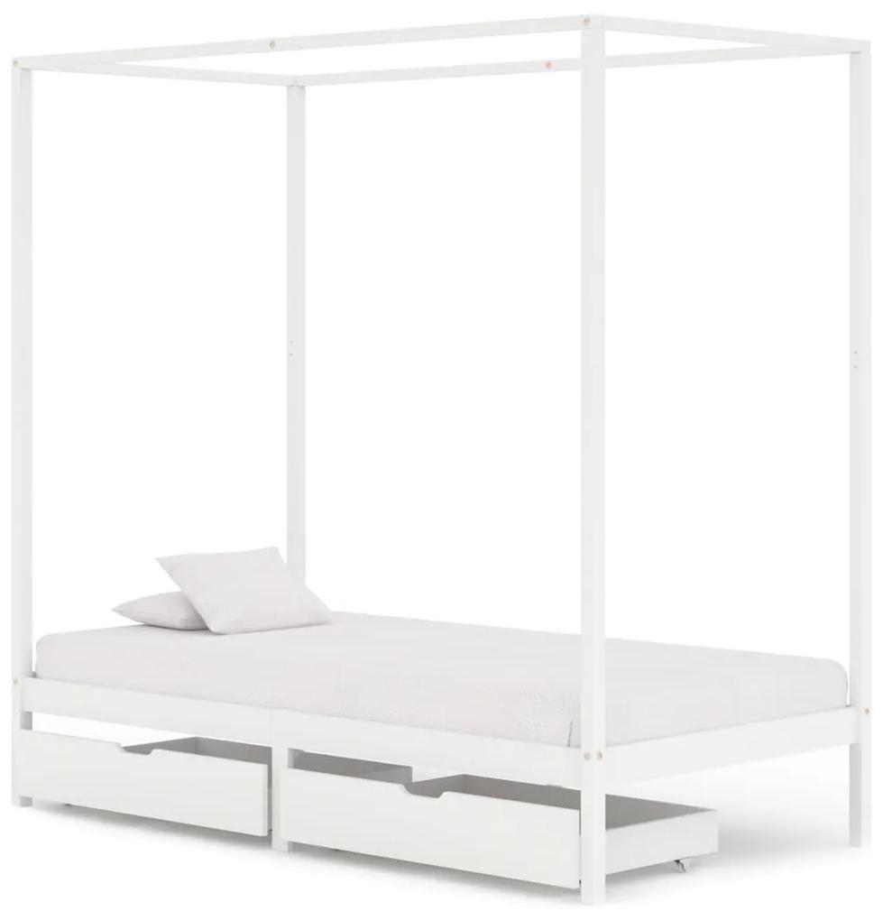 Rám postele s nebesy 2 zásuvky bílý masivní borovice 100x200 cm,  3060442 HangarStore.cz