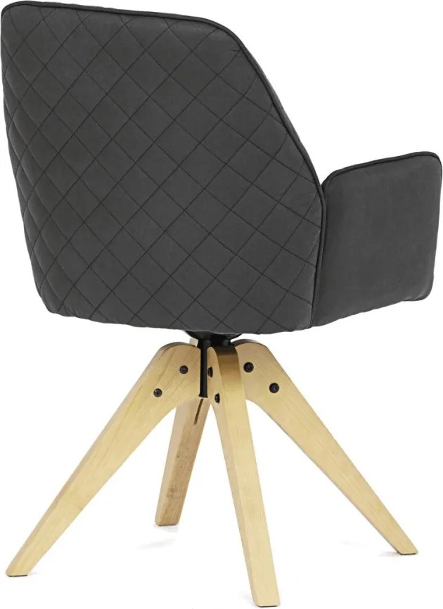 Židle jídelní s područkami, nohy z jasanu, otočná P90°+ L 90° s vratným mechanismem, černá látka (59 x 66) cm Matný