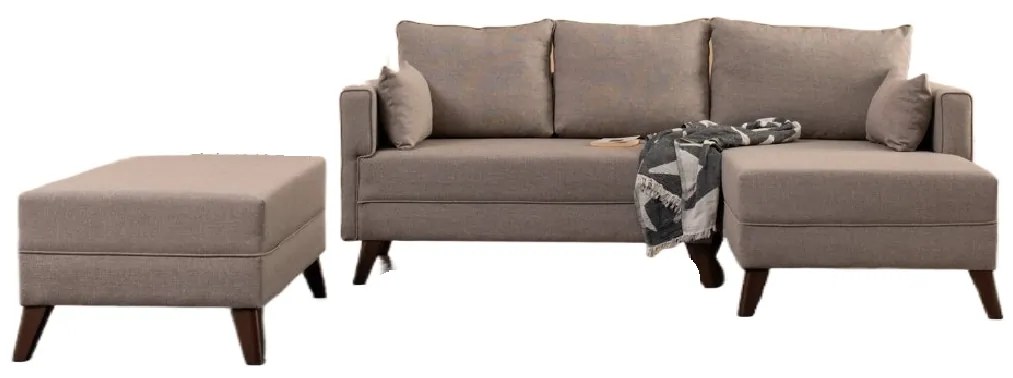 Hanah Home Dvoumístná pohovka BELLA krémová pravá 205 cm s taburetem 825BLC1511