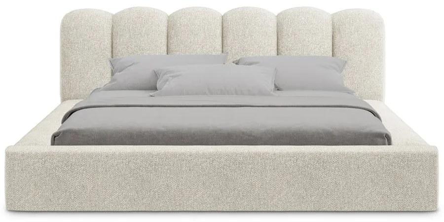 Béžová čalouněná dvoulůžková postel s úložným prostorem s roštem 140x200 cm Mano – Makamii