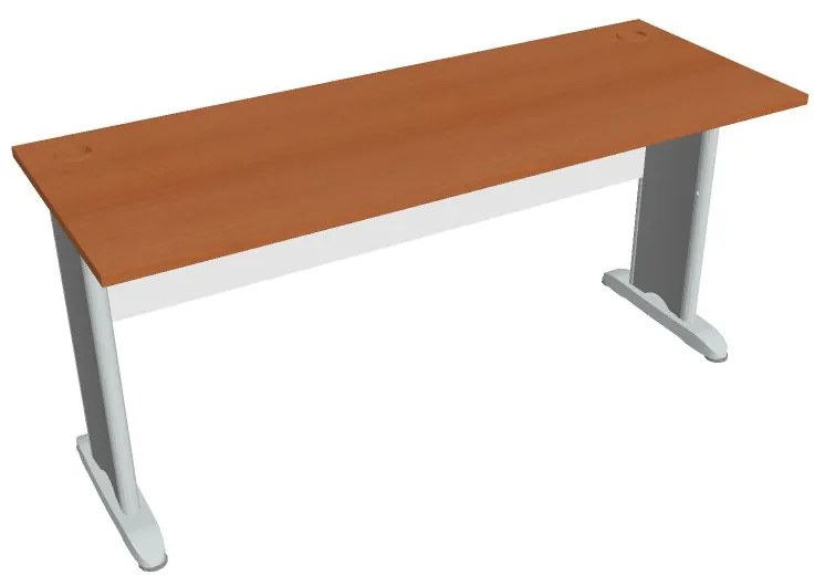 Stůl pracovní rovný 160 cm hl. 60 cm - Hobis Cross CE 1600 Dekor stolové desky: třešeň, Dekor lamino podnože: bílá, Barva nohou: Stříbrná