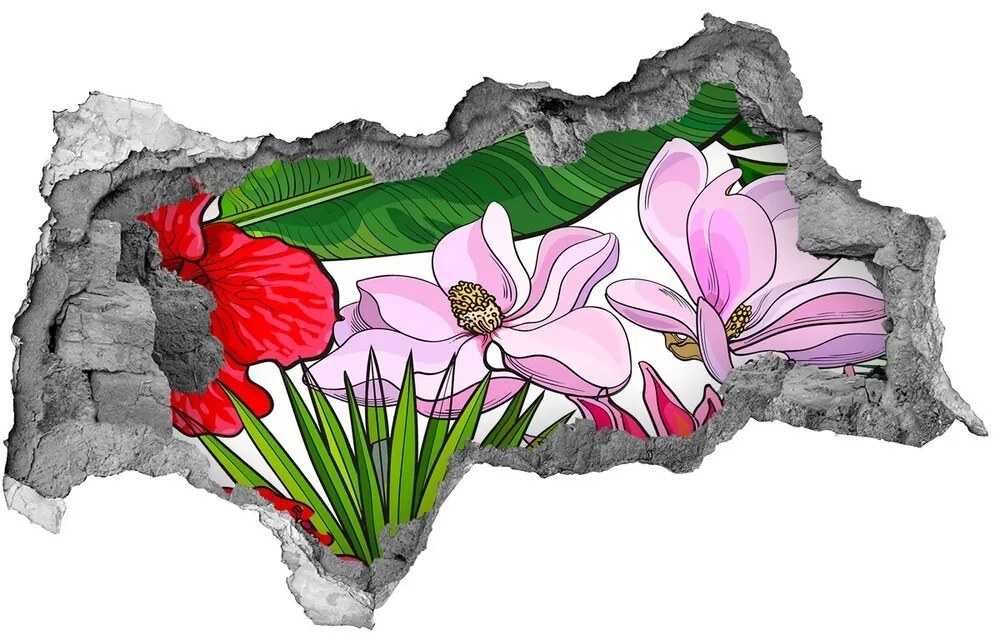 Wallmuralia Nálepka 3D díra samolepící Hawajské květiny 95x73 cm