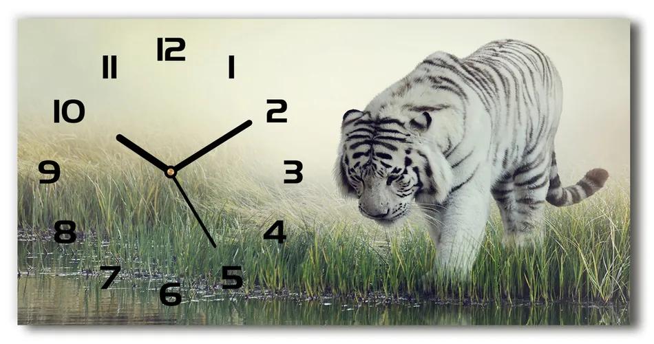 Wallmuralia Skleněné hodiny na stěnu tiché Bílý tygr 60x30 cm
