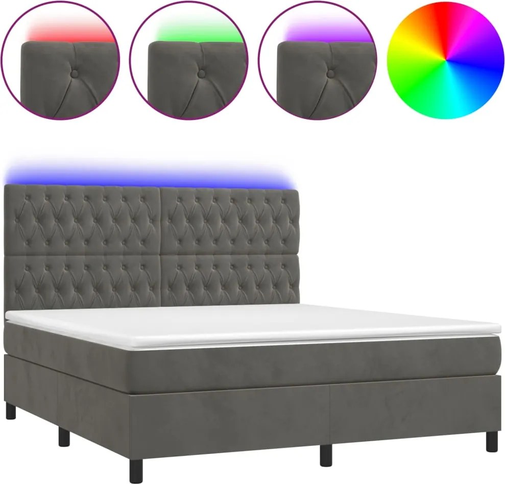 Box spring postel s matrací a LED tmavě šedá 160x200 cm samet 3136312