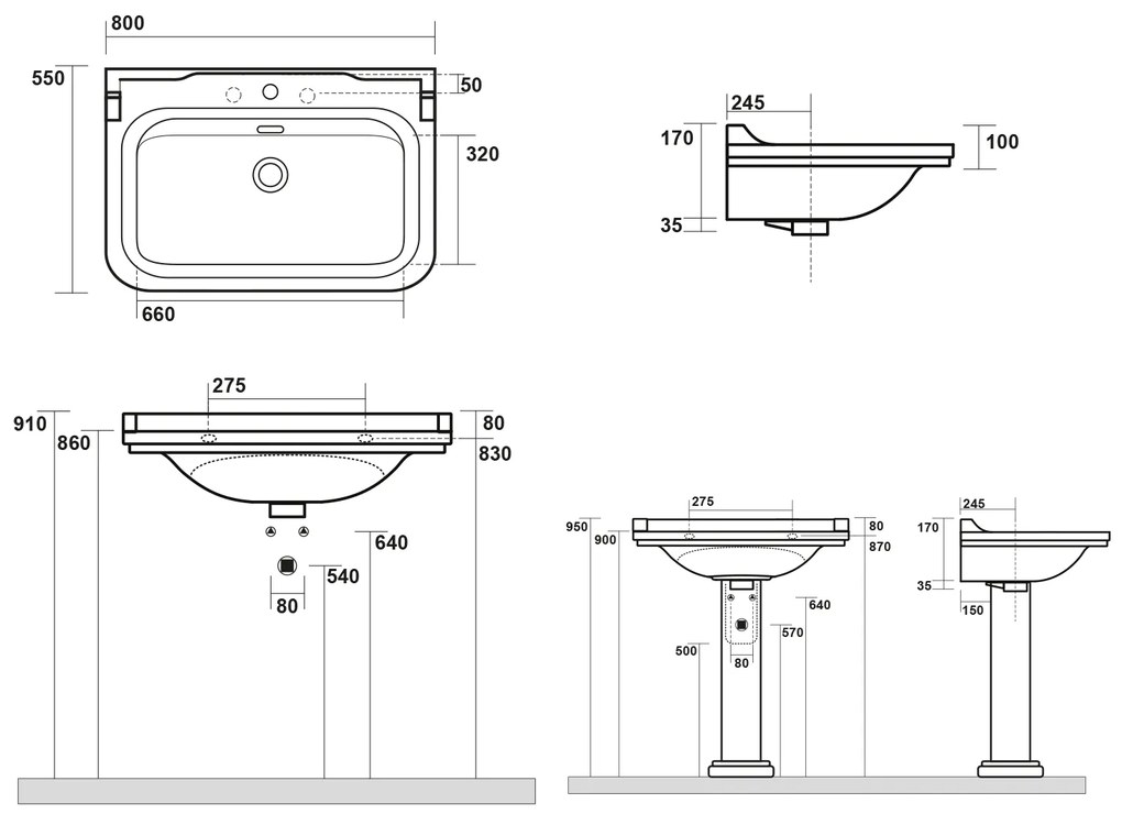 Kerasan, WALDORF keramické umyvadlo 80x55cm, 4141K1