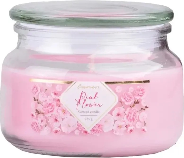 Emocio Vonná svíčka ve skle s víčkem Pink Flower 100 x 79 mm, 225 g