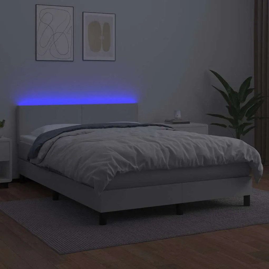 Box spring postel s matrací a LED bílá 140x190 cm umělá kůže 3134100